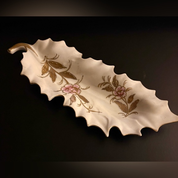 Other | Vintage Kalk White German Porcelain Gold Trim Leaf Floral Dish ...